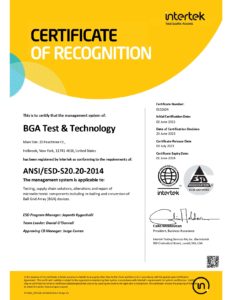 Certifications – BGA Test & Technology