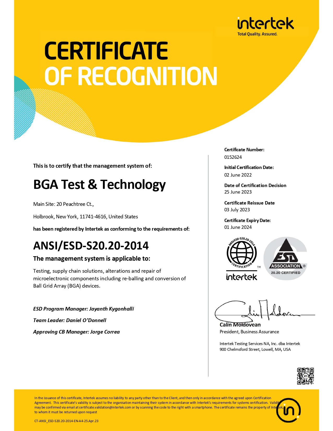 Certifications – BGA Test & Technology